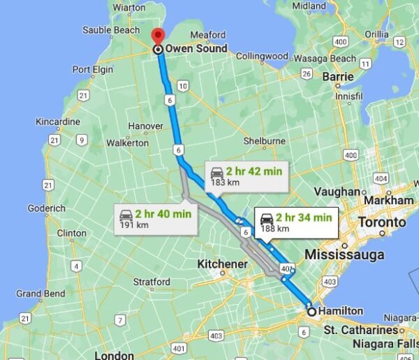 A drive from Hamilton Ontario to Owen Sound Ontario - Sundays Ice Cream